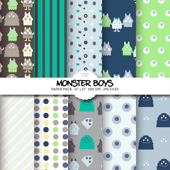Monster digital paper monster wrapping paper monster | Etsy