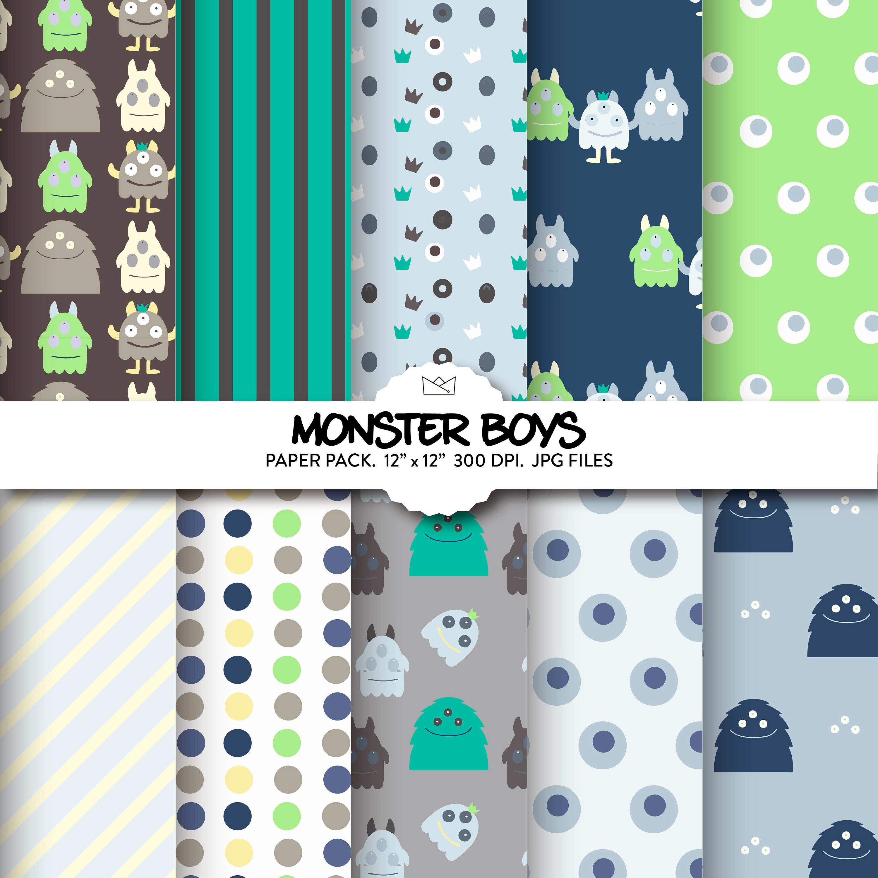 Monster digital paper monster wrapping paper monster | Etsy