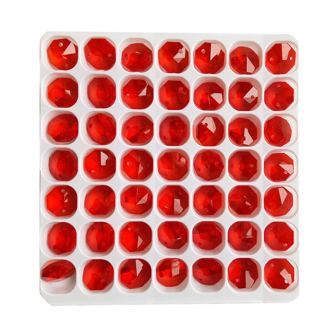 49 2 Holes Crystal Red Octagon Beads 14mm Faceted Chandelier Prisms ...