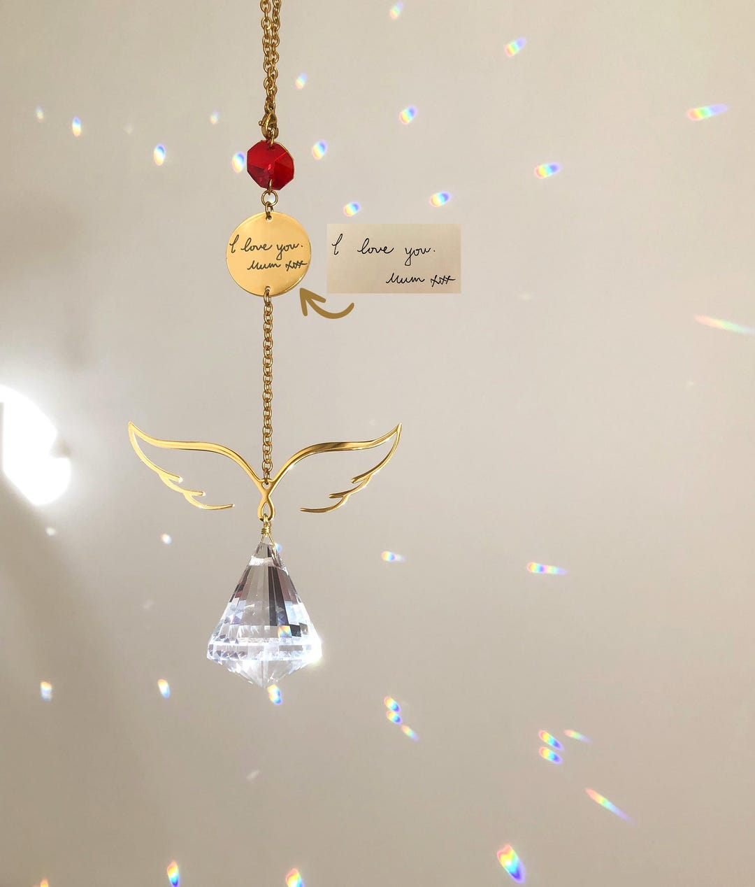 Memorial Sun Catcher With Angel Wings & Handwriting Charm – Sympathy ...
