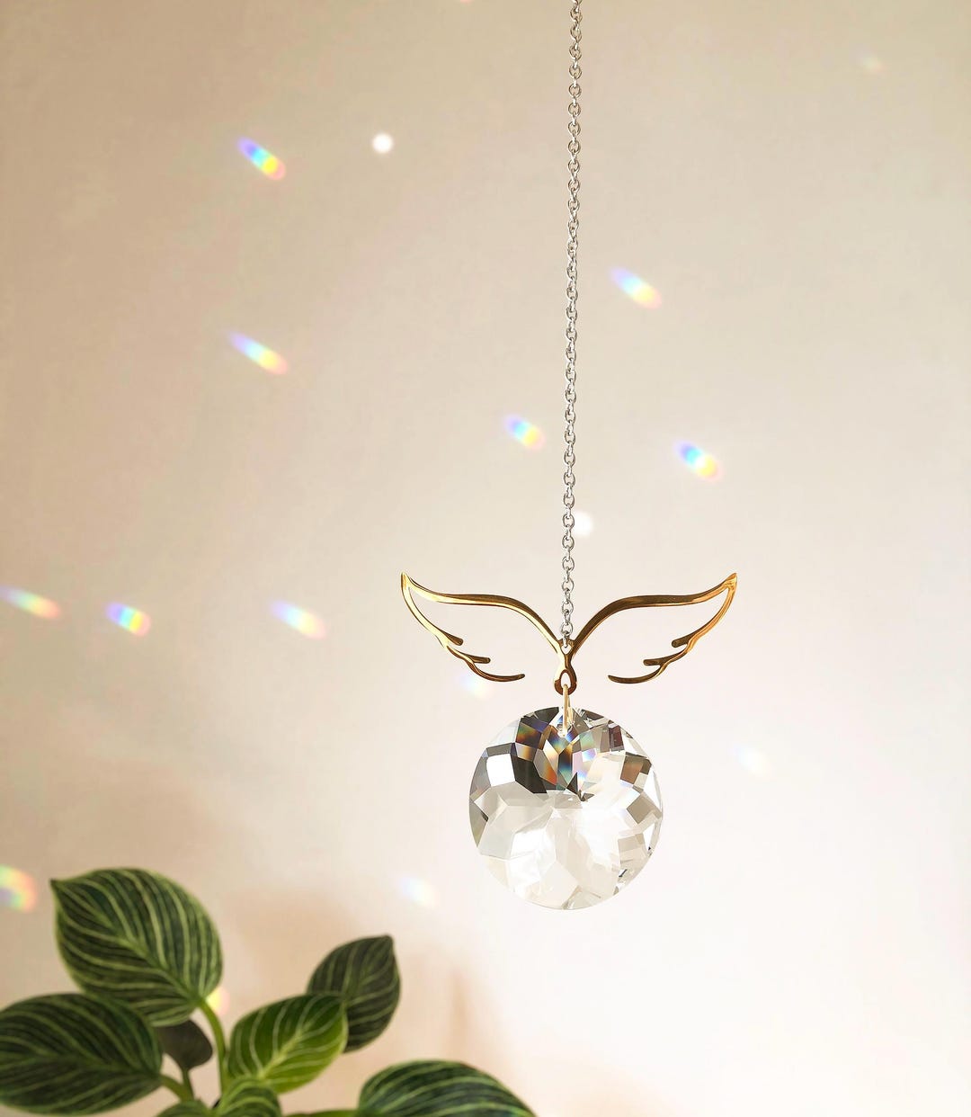 Memorial Sun Catcher With 18K Gold Plated Angel Wings, Sympathy Gift ...