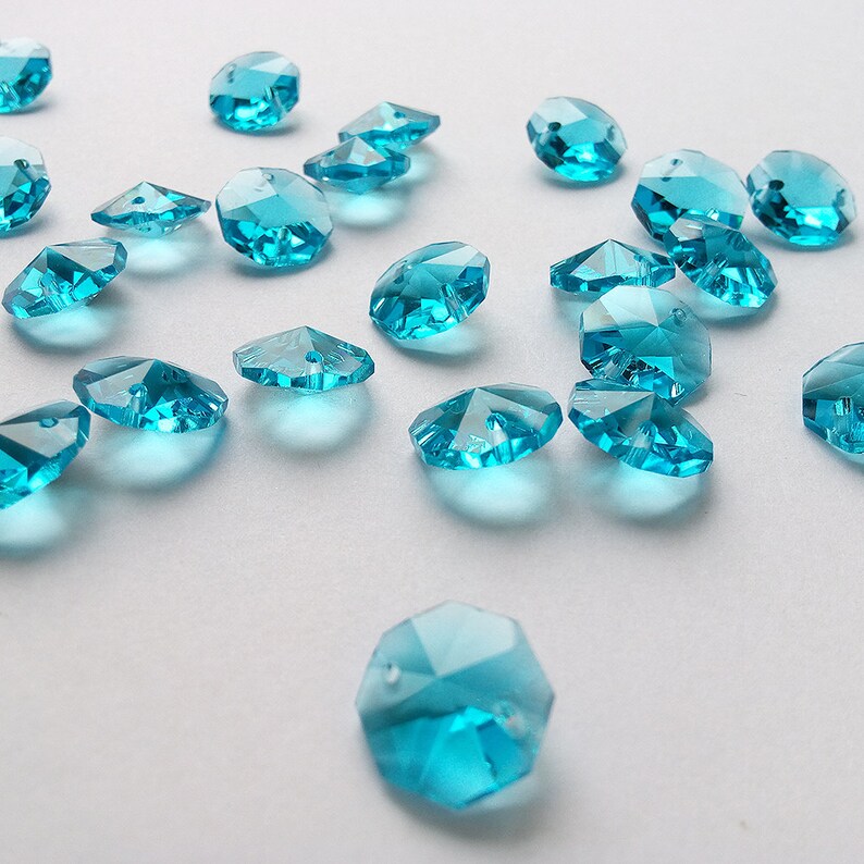 Octagon Crystals Set of 49 Aqua Beads Suncatcher Supplies 14mm | Etsy
