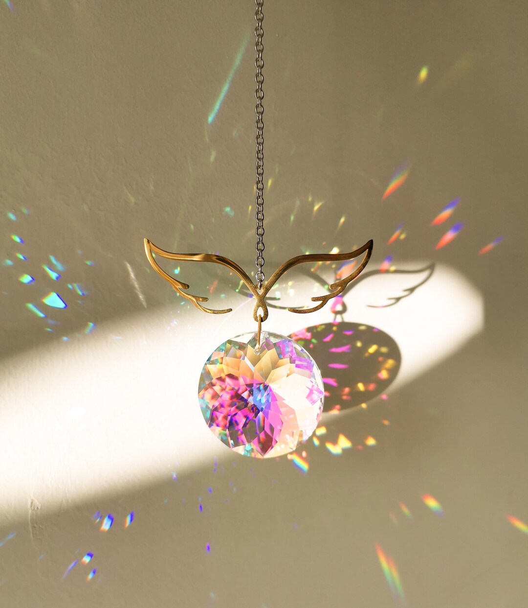 Minimalist Memorial Sun Catcher With Angel Wings, Light Remains, Look ...