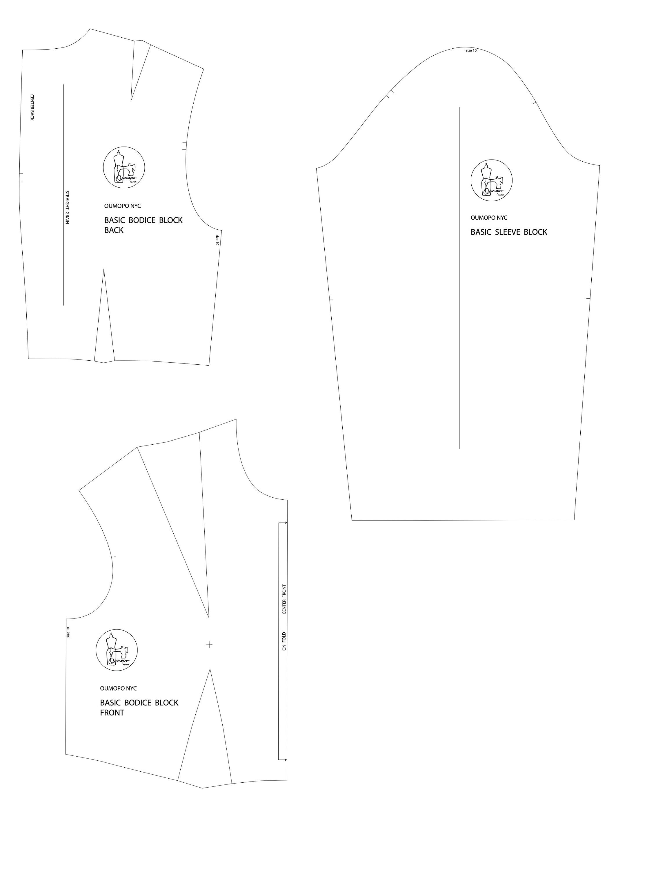 Basic Bodice and Sleeve Block for Woven Fabrics Full Bust US Size 10-20 ...