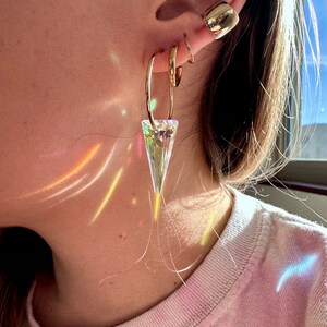 Suncatcher Earrings Small Gold Hoops With Small Triangle AB Crystal ...