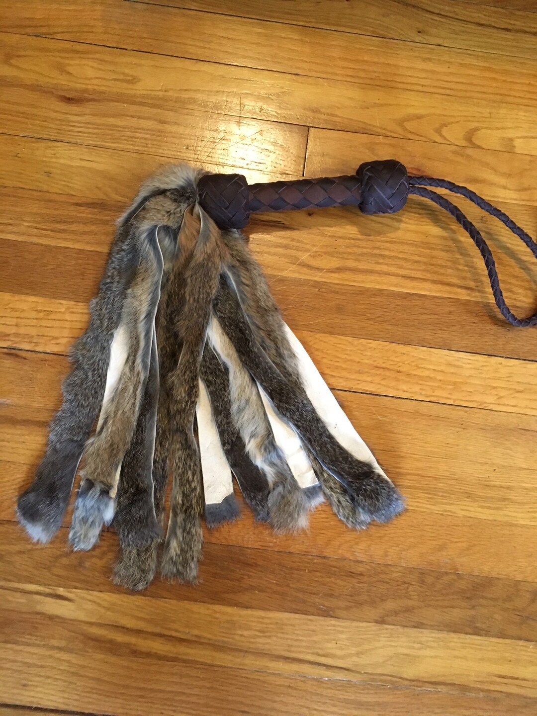 Rabbit Fur Flogger With Brown Leather Handle Mature Bdsm - Etsy