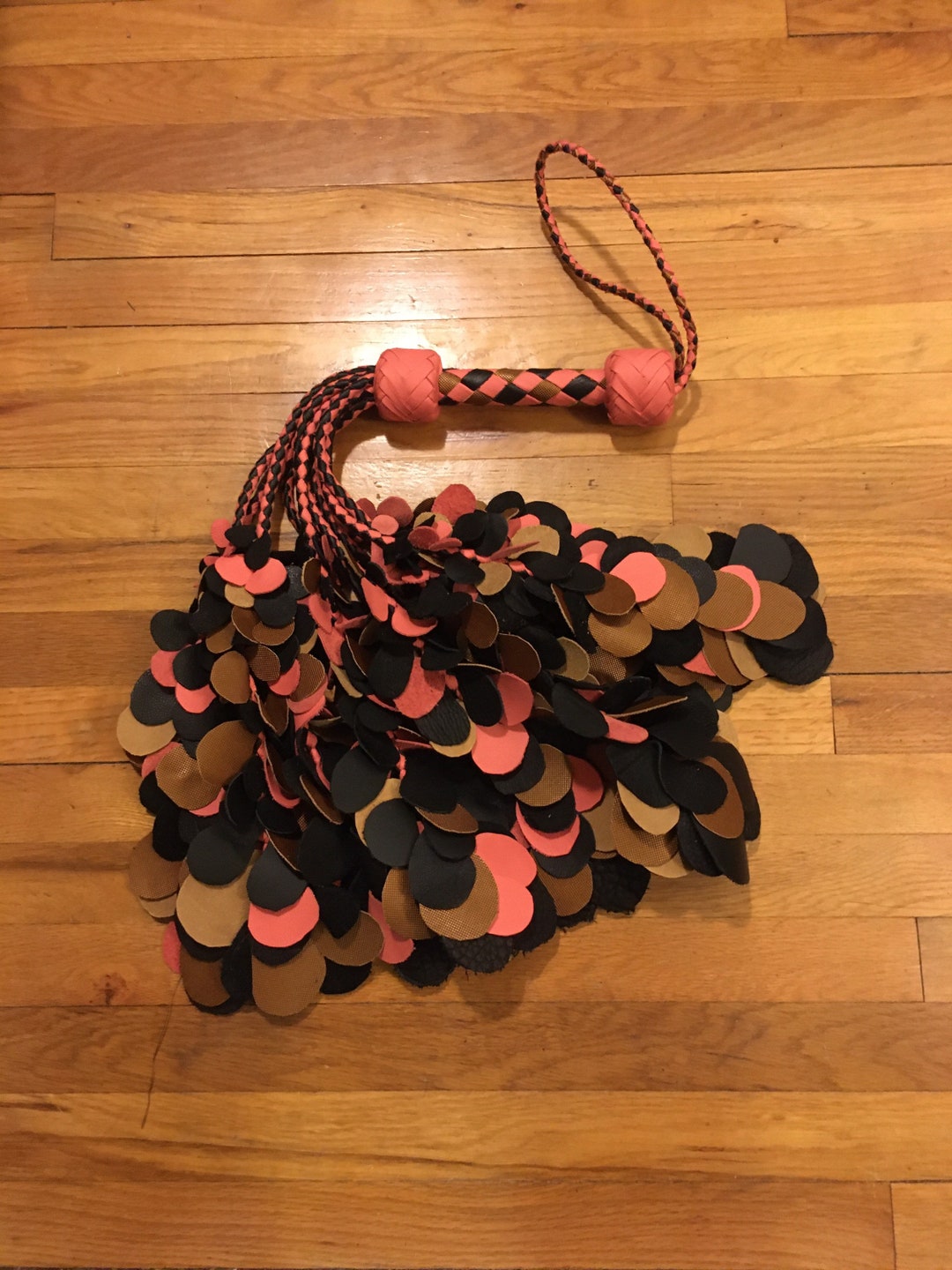 Pink, Metallic Bronze and Black Leather Flogger With Braided Petals ...