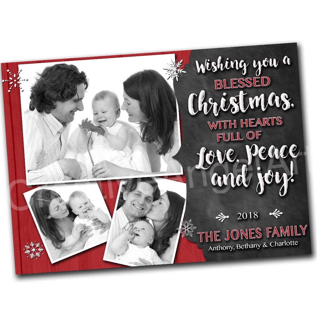Printable Christmas Card With Photo Personalized Red Wood - Etsy