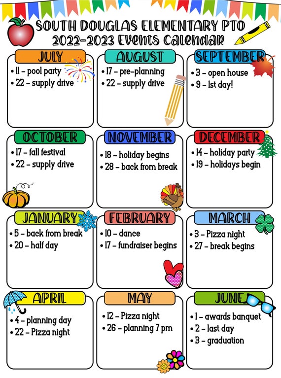 School Year Calendar Pto Template