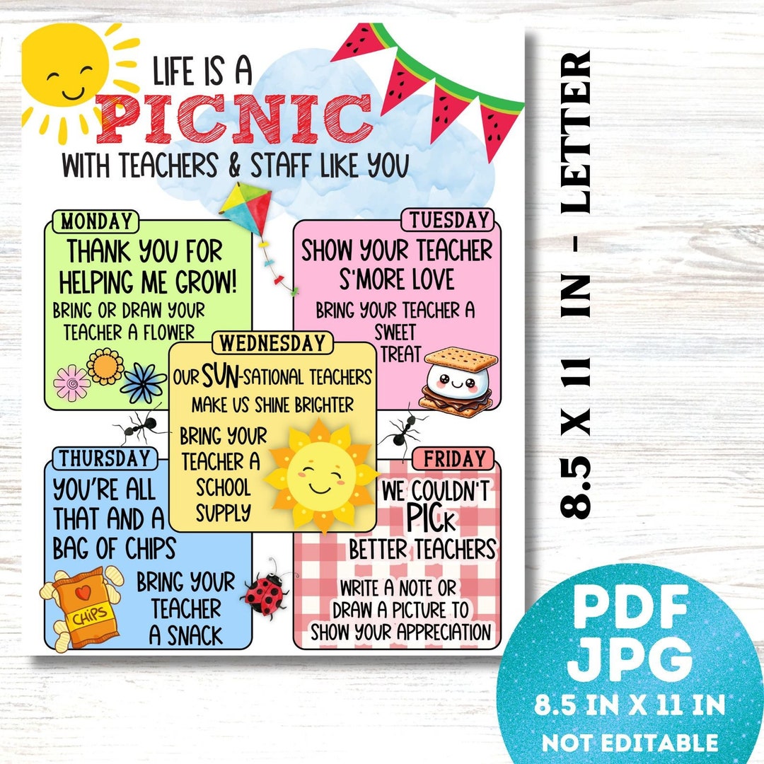 PTO PTA TAW Teacher Appreciation Week Printable Flier Picnic Theme ...