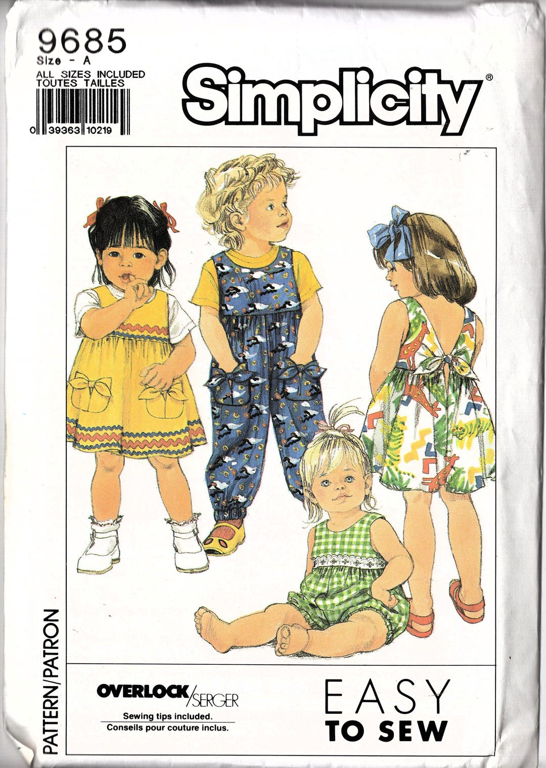 Vintage UNCUT 90's Toddler's Jumpsuit Romper and Jumper Sewing Pattern ...