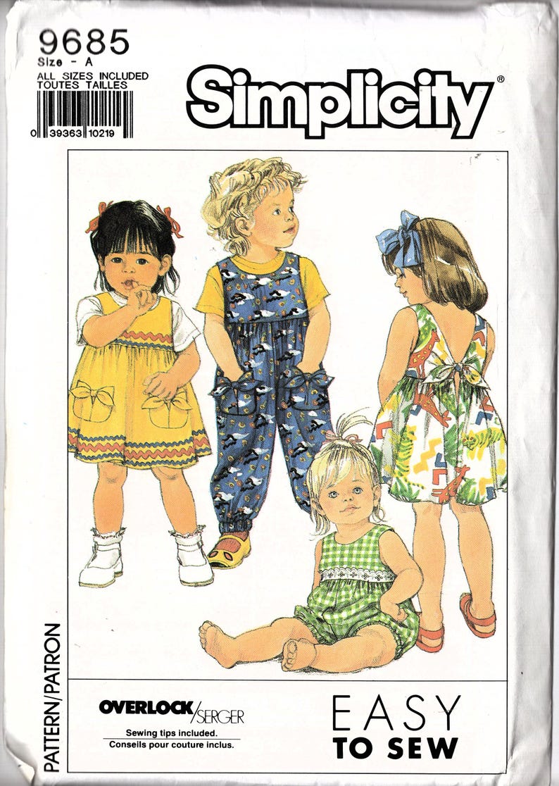 Vintage UNCUT 90's Toddler's Jumpsuit Romper and Jumper Sewing Pattern ...