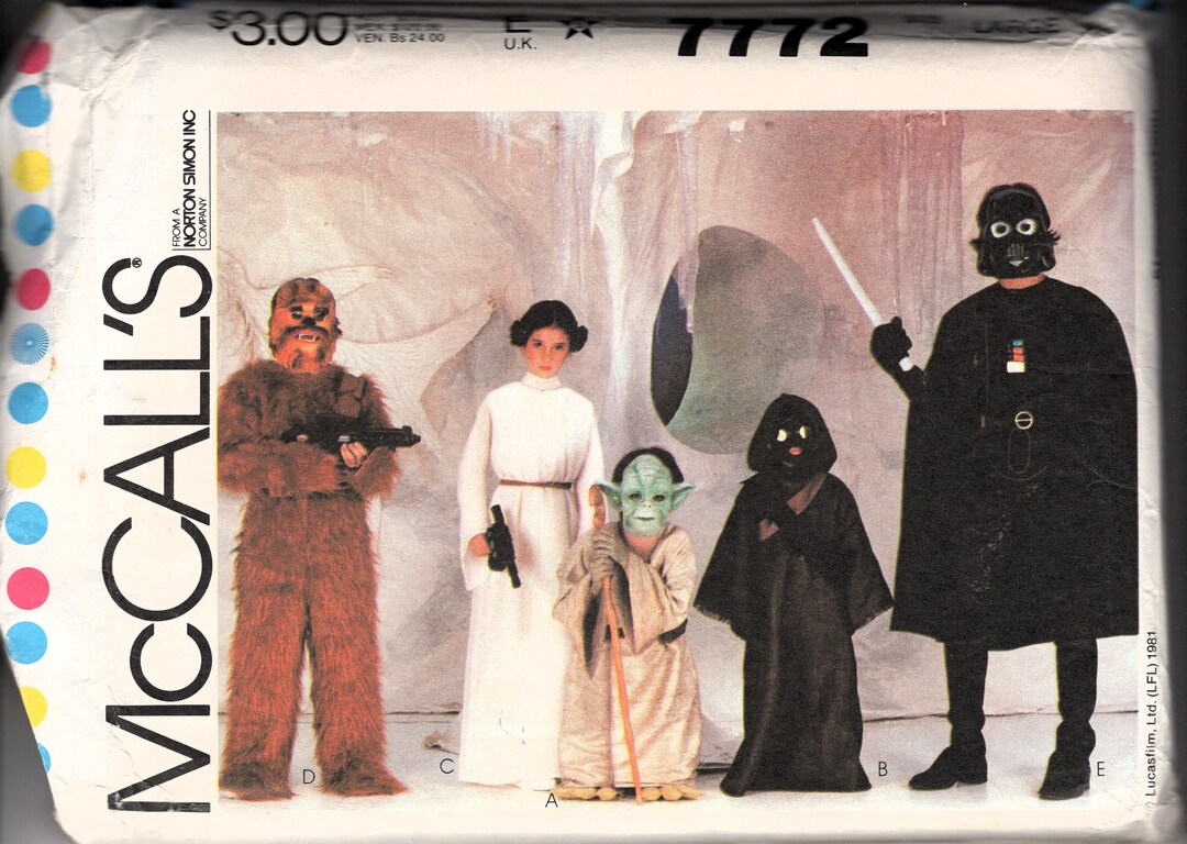 Vintage 1981 Original Star Wars Costumes Sewing Pattern: Mccall's 7772 ...