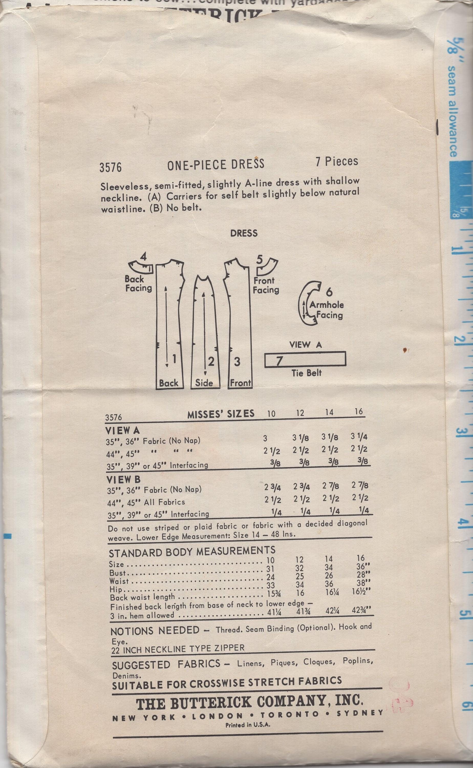 Vintage 1960's Mod Sewing Pattern: Butterick 3576 A-line Dress, Size 14 ...