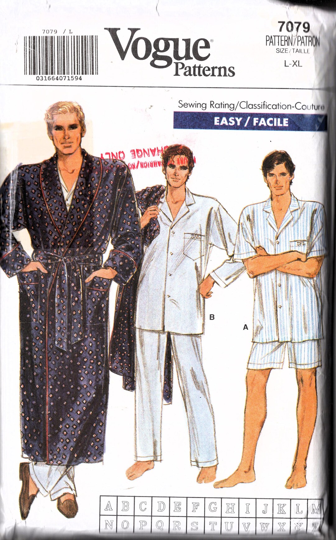 Vintage 80's Vogue Monogrammed Men's Pajamas and Robe Sewing Pattern ...