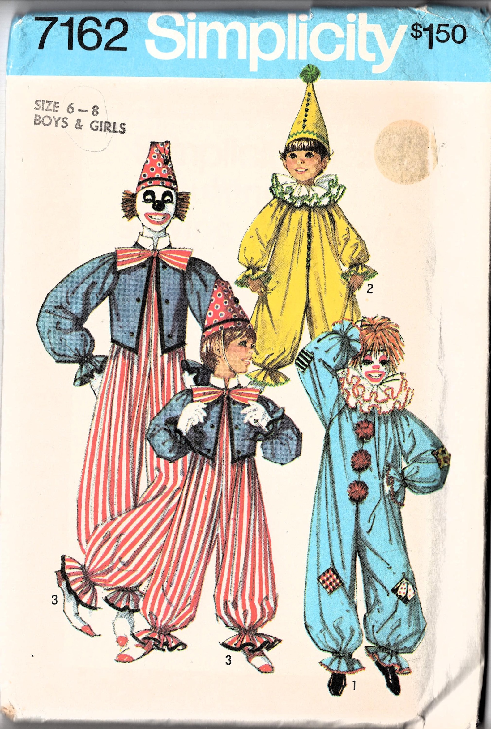 Vintage UNCUT Kids' Clown Costume Sewing Pattern: Simplicity 7162 ...