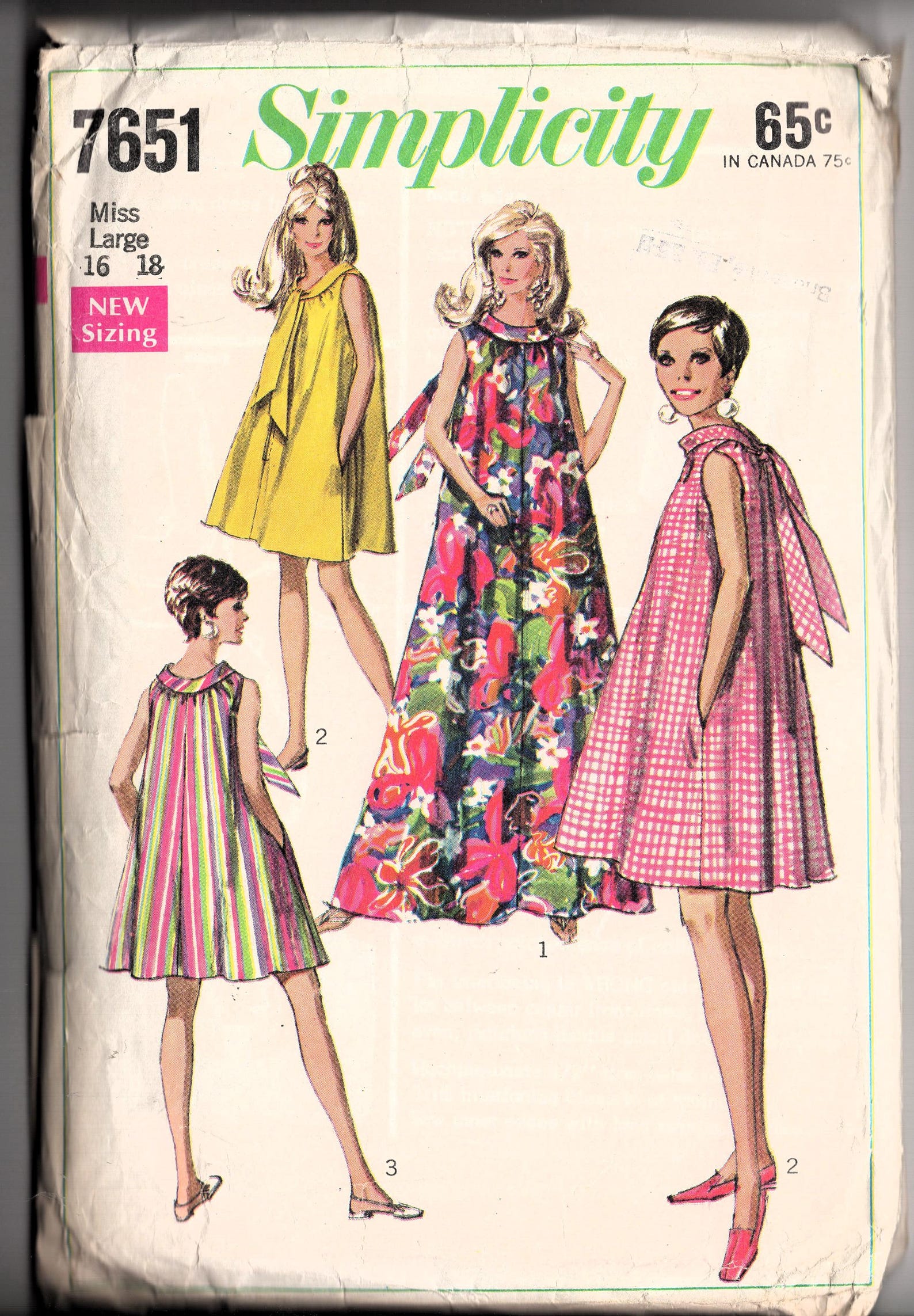 Vintage Mod 60's Swing Tent Dress Sewing Pattern: Simplicity 7651 Size ...