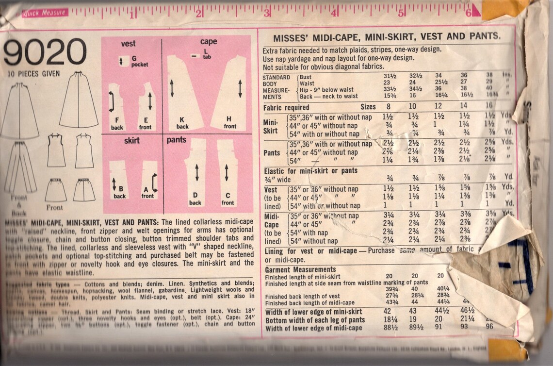 Vintage 70s Simplicity Sewing Pattern 9020: Cape Mini Skirt - Etsy