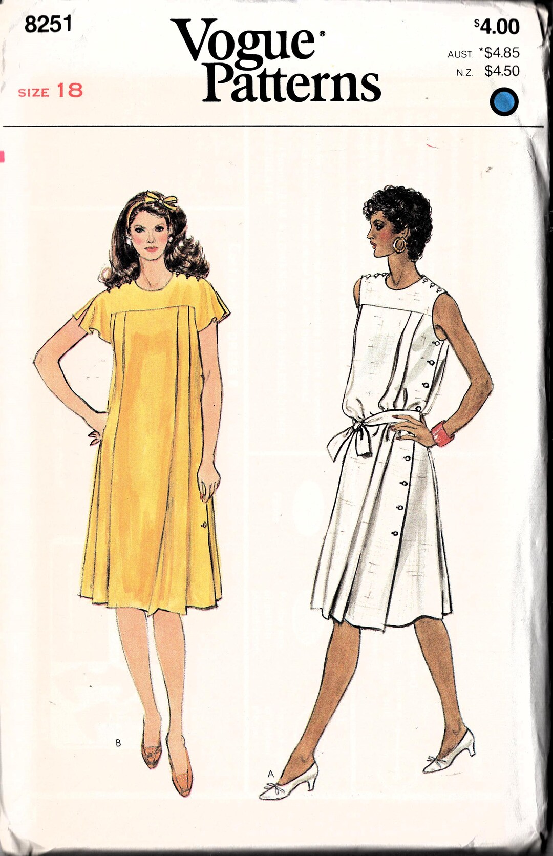 Vintage 1980's UNCUT Vogue Sewing Pattern New Wave Mod Straight Dress W ...