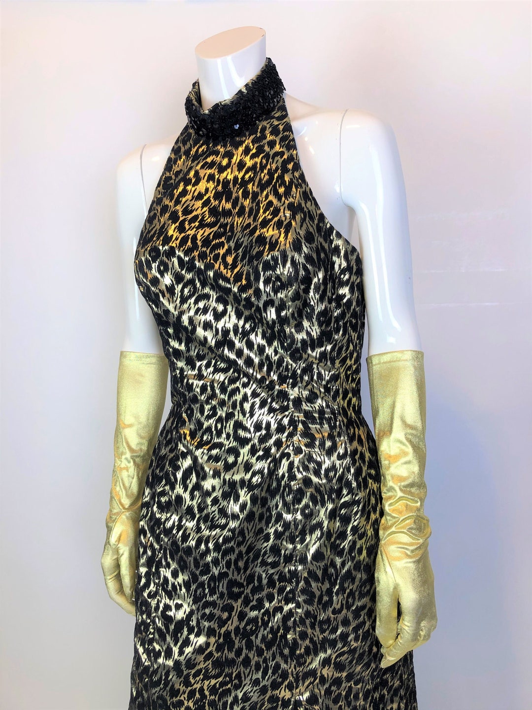 Vintage 80's-does-50's MOB WIFE Mike Benet Leopard Print Gold Lame ...