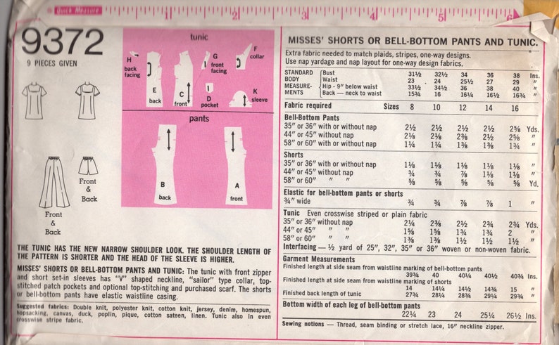 Vintage 70's Sewing Pattern: Simplicity 9372, Sailor Blouse and Bell ...
