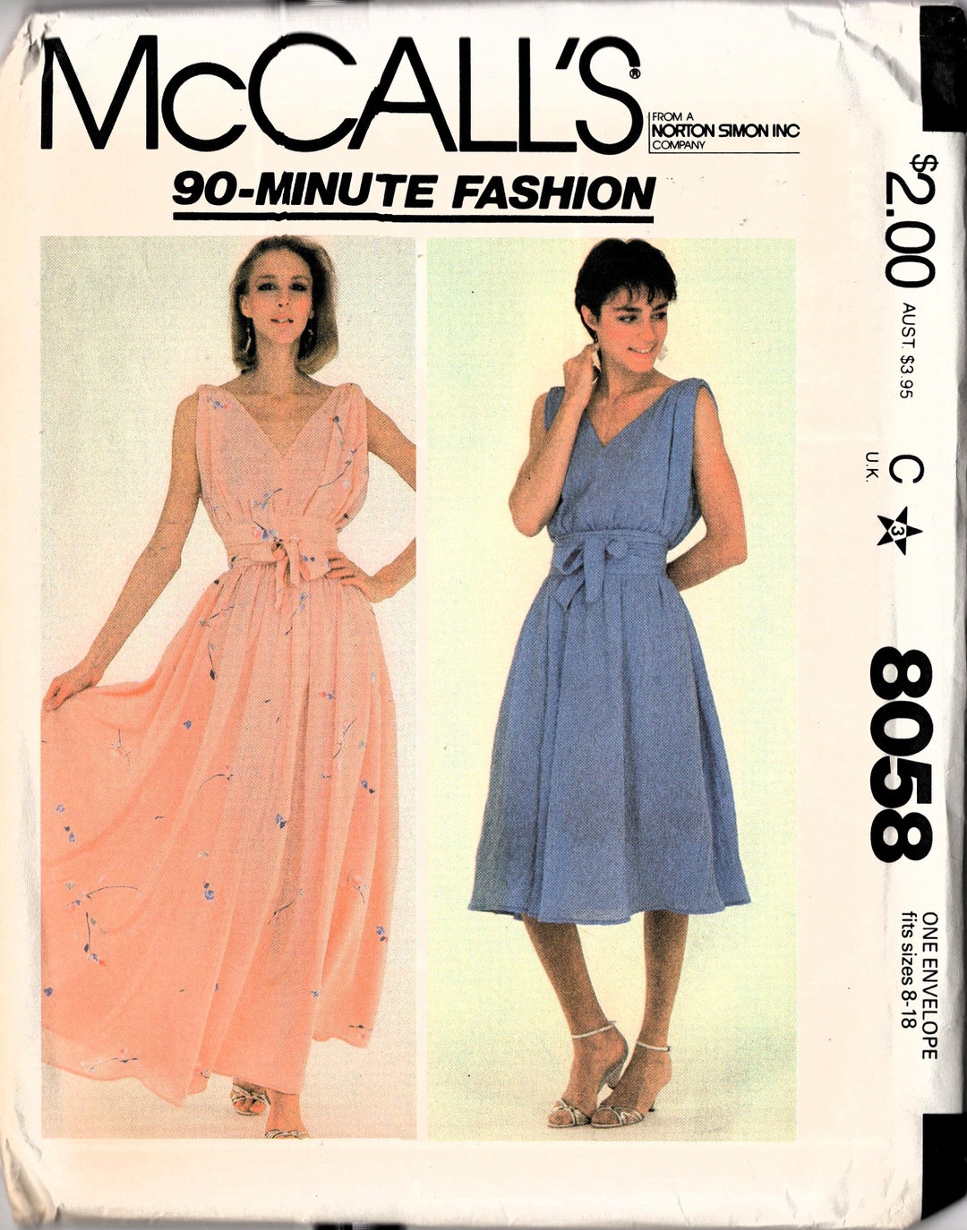 Vintage UNCUT 80's "90 Minute" Maxi Dress With Sash Sewing Pattern ...