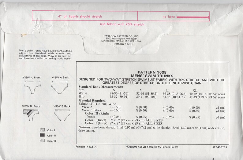 Vintage 80's Men's Speedo Euro Swimsuit Swim Trunks Sewing Pattern ...