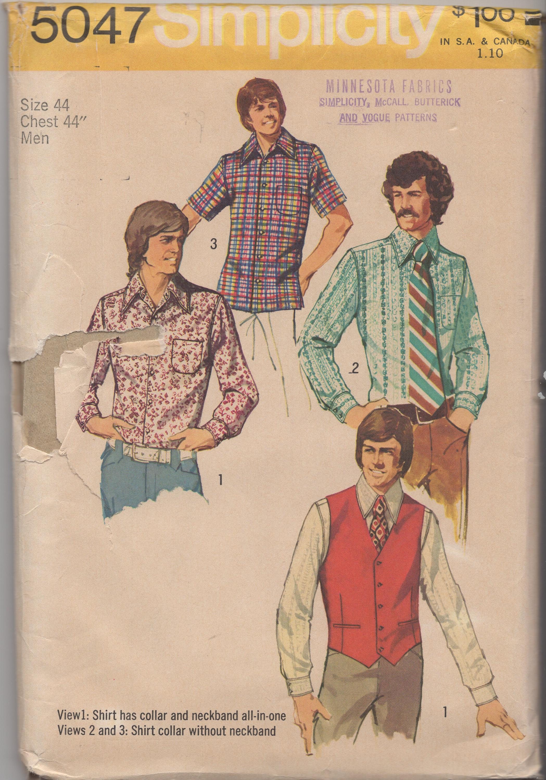 Vintage 70's Men's Western Shirt and Vest UNCUT Sewing Pattern ...