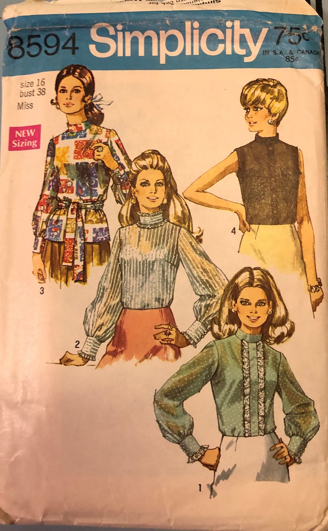 Vintage 70's Simplicity Sewing Pattern: 8594 Victorian Style Blouse ...