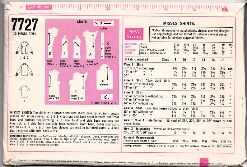 Vintage 60's Western Shirt Blouse Sewing Pattern: Simplicity 7727, Size ...