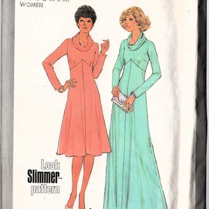 Vintage UNCUT 1970's Cowl Collar Midi and Maxi Dress Sewing Pattern ...