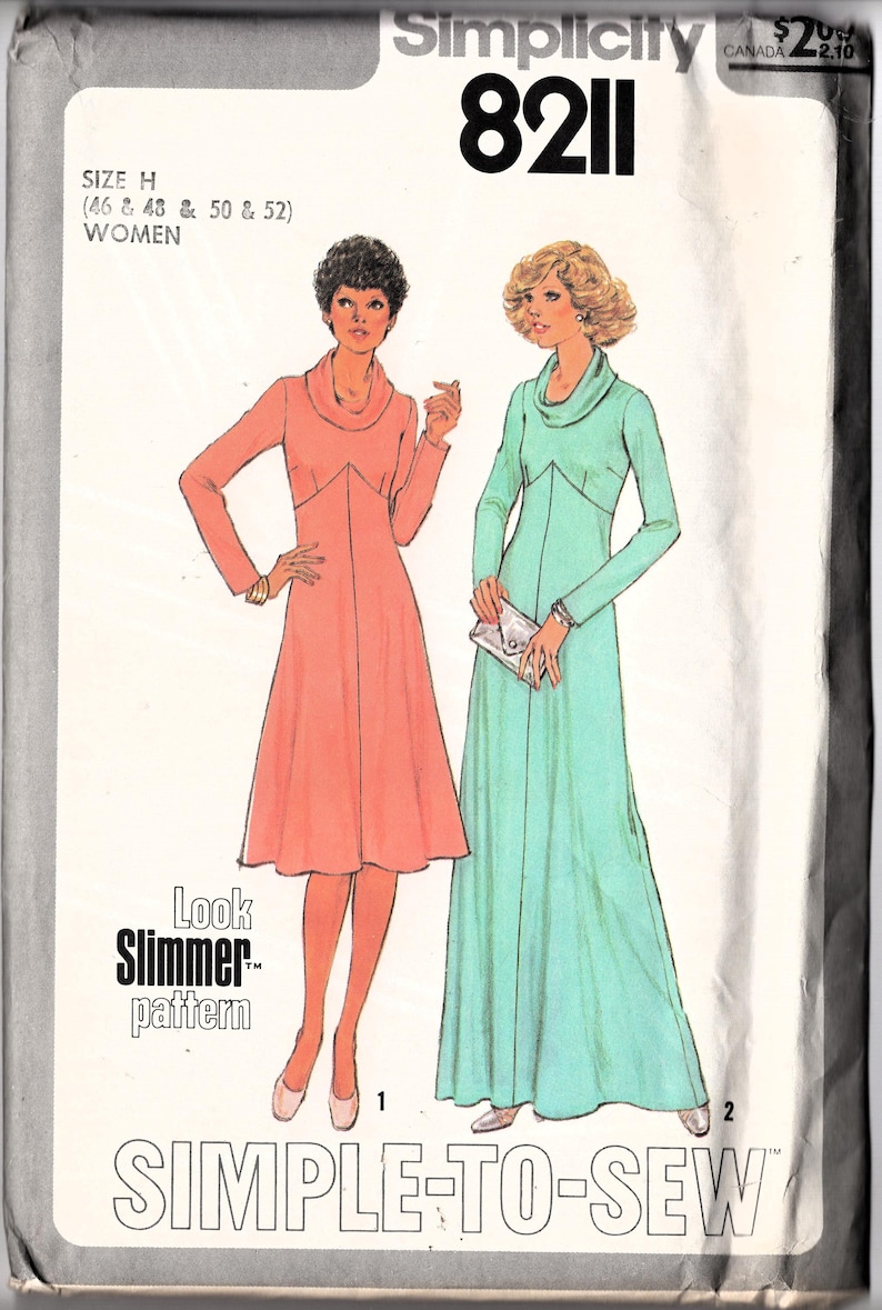 Vintage UNCUT 1970's Cowl Collar Midi and Maxi Dress Sewing Pattern ...