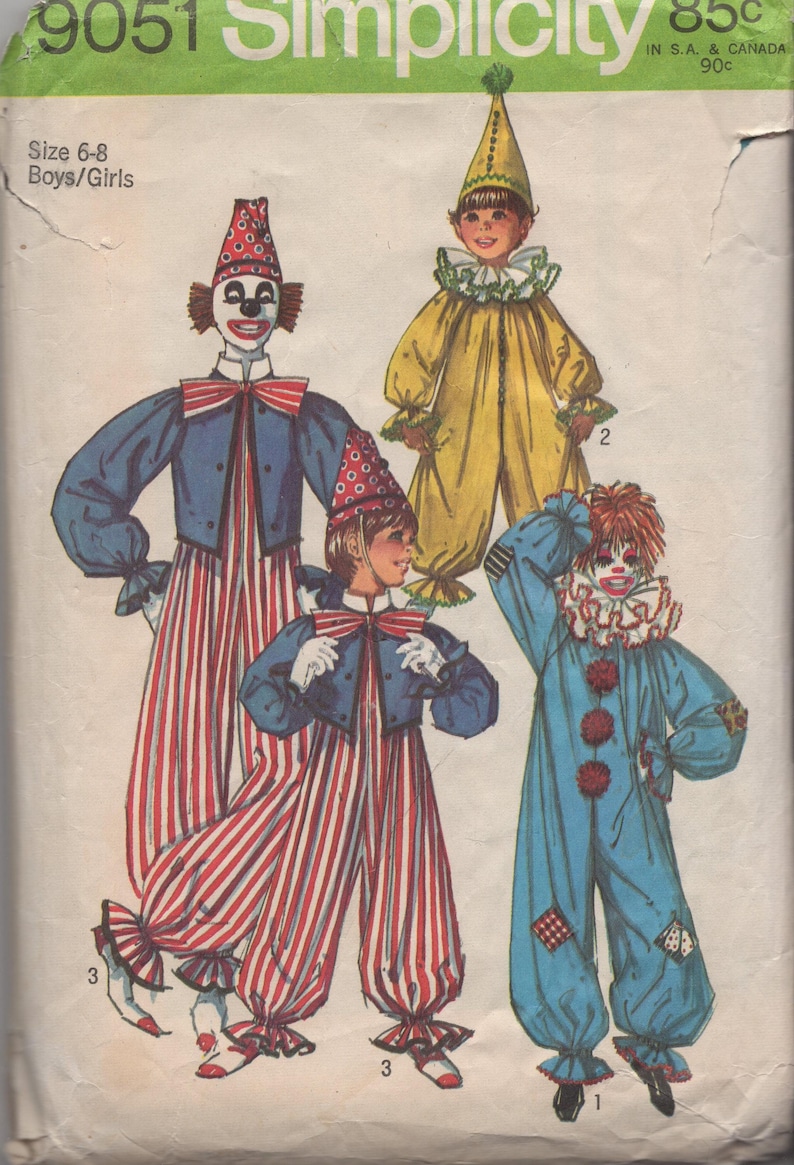 Vintage 1970's Clown Costume Sewing Pattern: Simplicity 9051 Boy's Girl ...