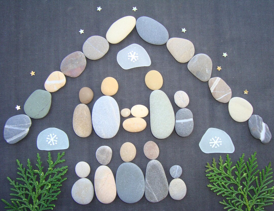 DIY Pebble Picture Nativity Scene Supplies Smooth Sea Pebbles Genuine ...