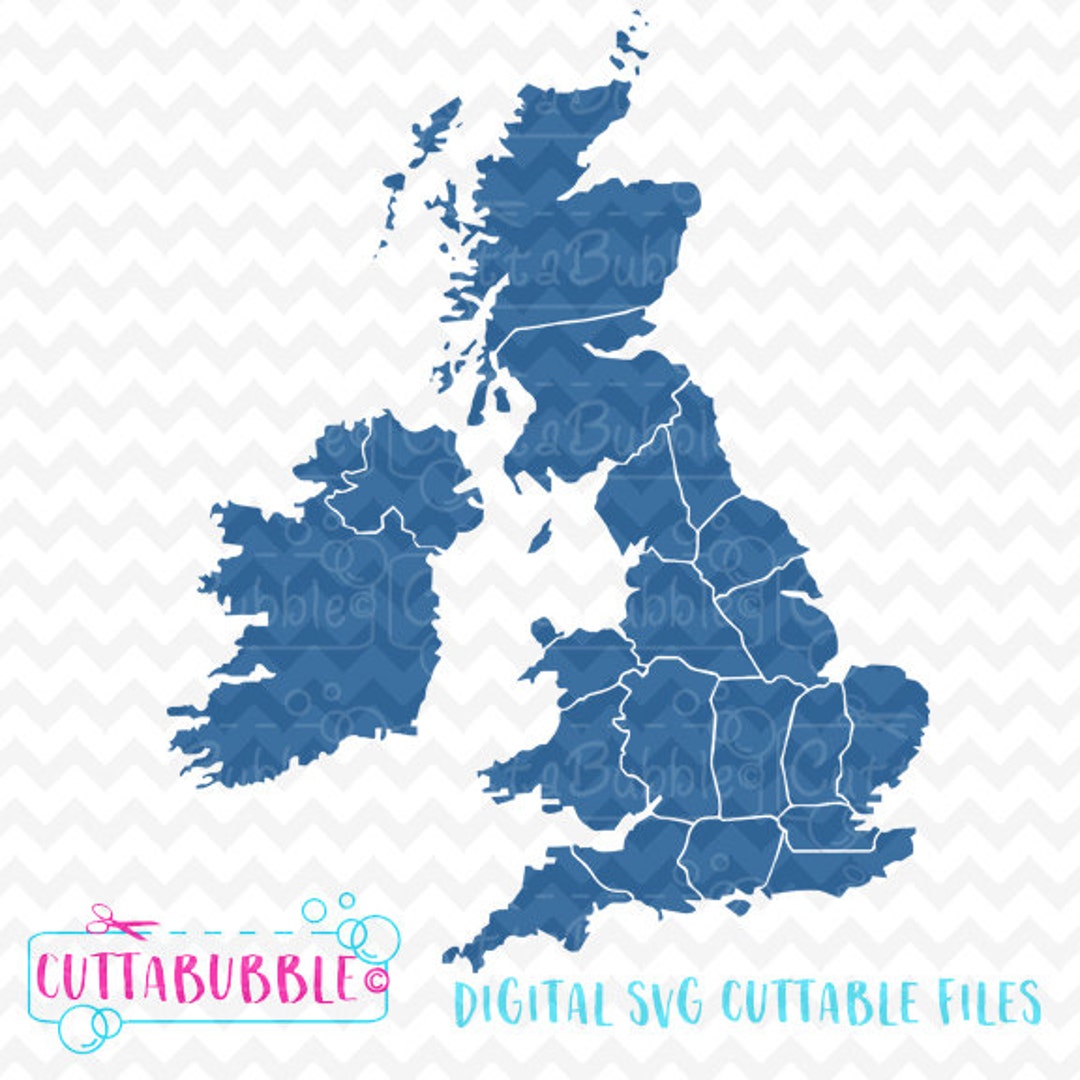 UK Map With Counties - SVG Cut File + PNG + Dxf for Silhouette Cameo ...