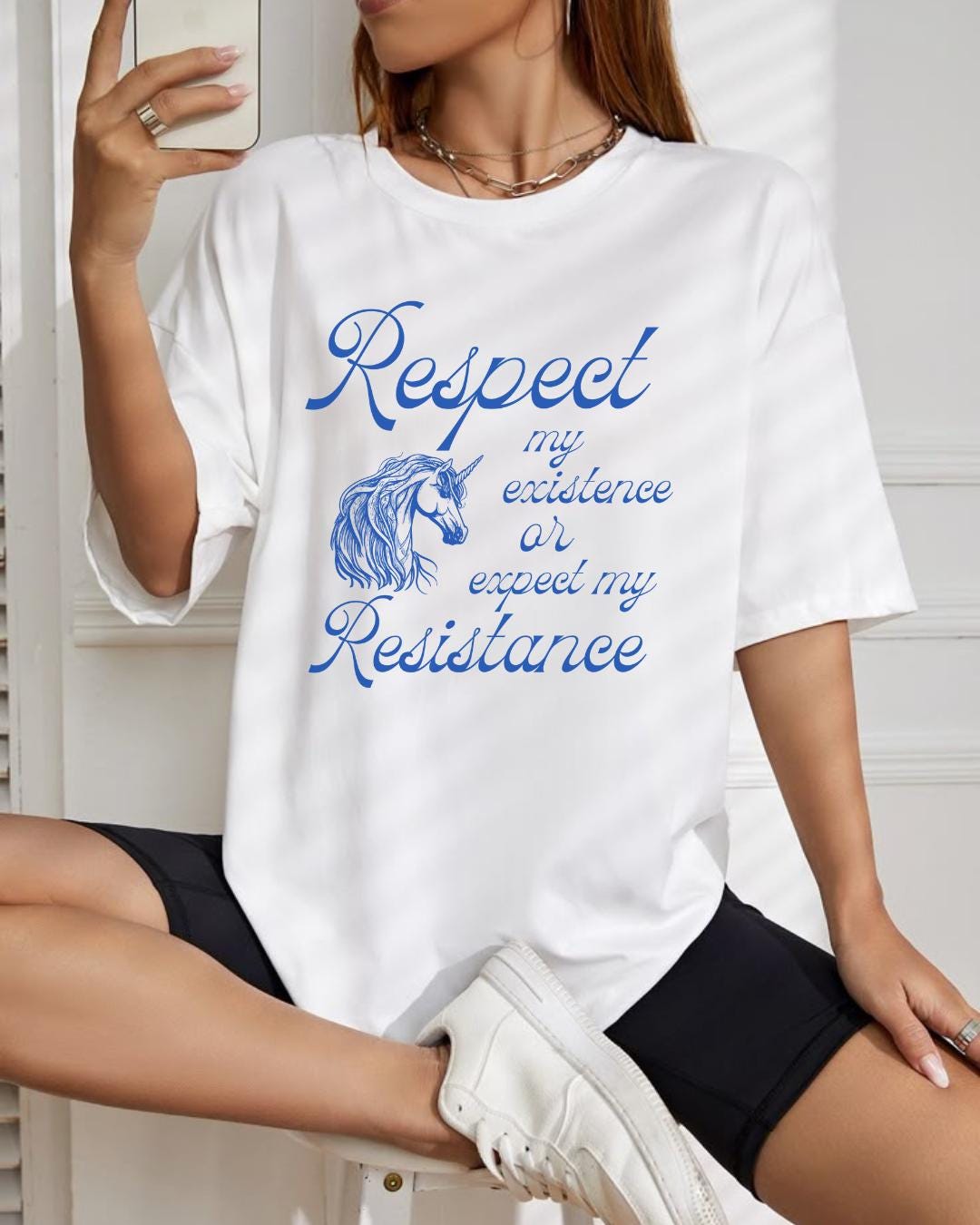 Respect My Existence PNG | Blue Unicorn Feminist Quote Design | Retro ...