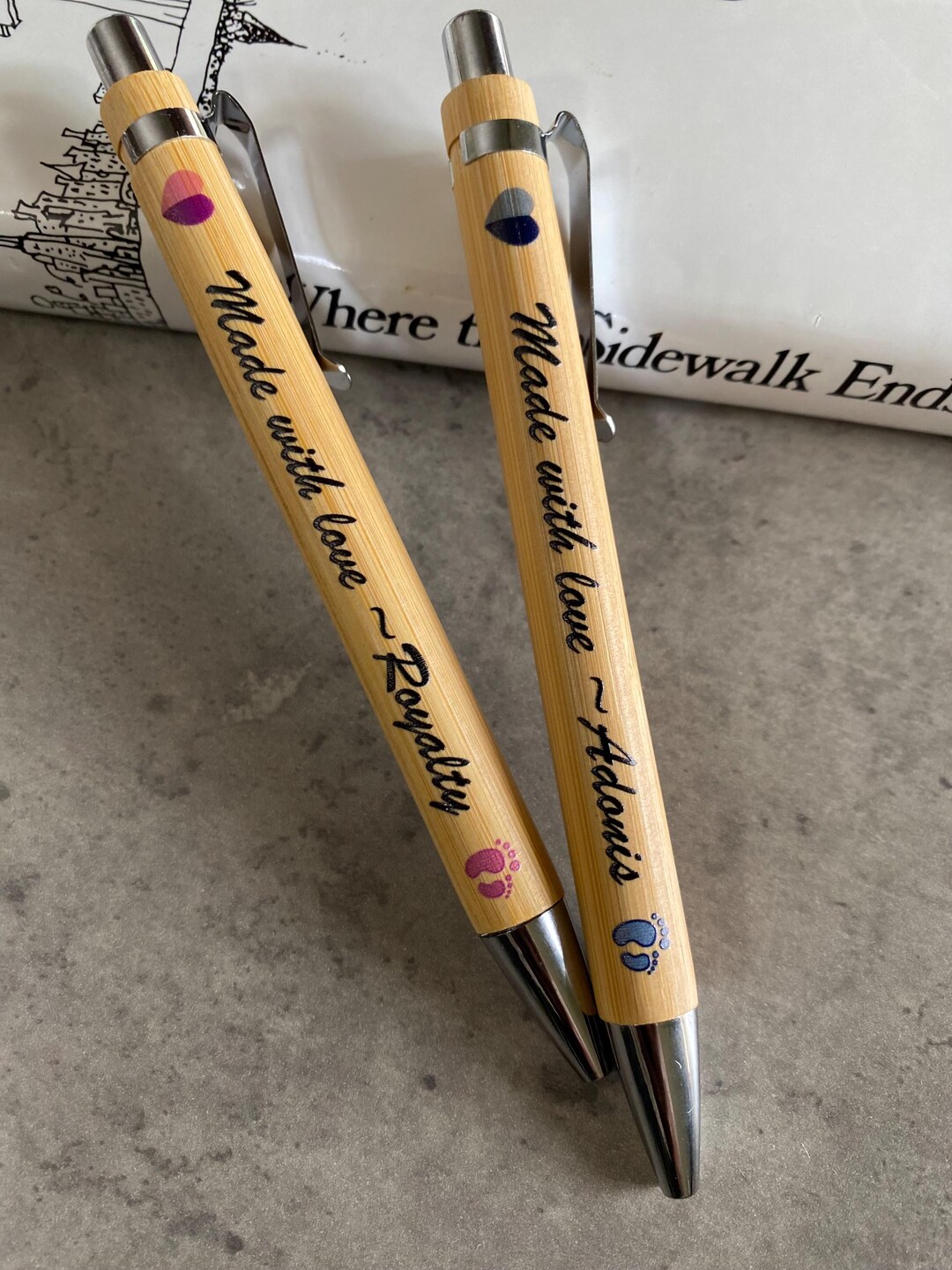 Personalized Bamboo Baby Shower Pens made With Love babys Name Custom ...