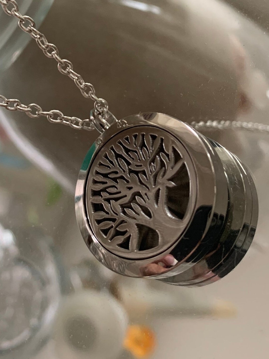 Baum des Lebens Anhänger Halskette Edelstahl, Aromatherapie, ätherisches Öl Diffusor, Medaillon ...