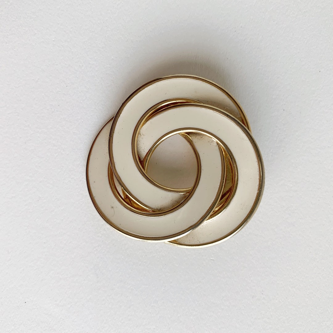 Vintage Gold & White Interlocking Circle Brooch, With Gift Bag, 3 ...