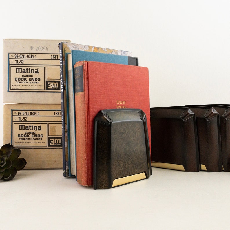One Pair of Vintage Faux Leather Bookends Square Matina Decor - Etsy