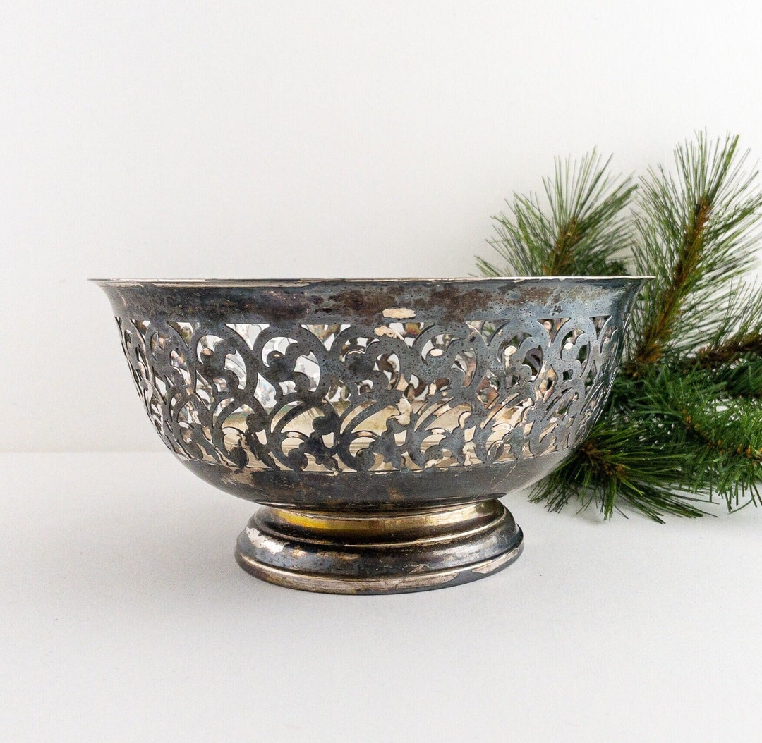 Vintage Silverplate Pedestal Bowl, Aged Patinaed Silver Plate Bowl - Etsy