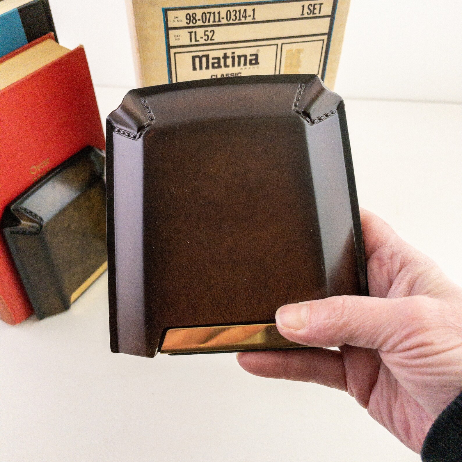 One Pair of Vintage Faux Leather Bookends Square Matina Decor - Etsy