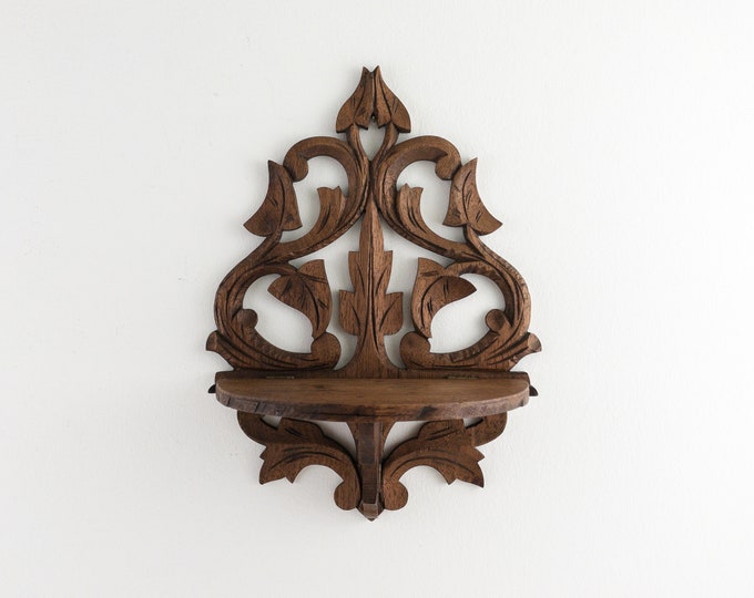 Antique Carved Fretwork Wood Wall Shelf, Small Scrolled Wood Hanging ...