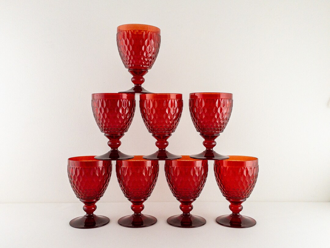 Set of 4 Vintage Large Ruby Crystal Red Goblets, Diamond Pattern ...