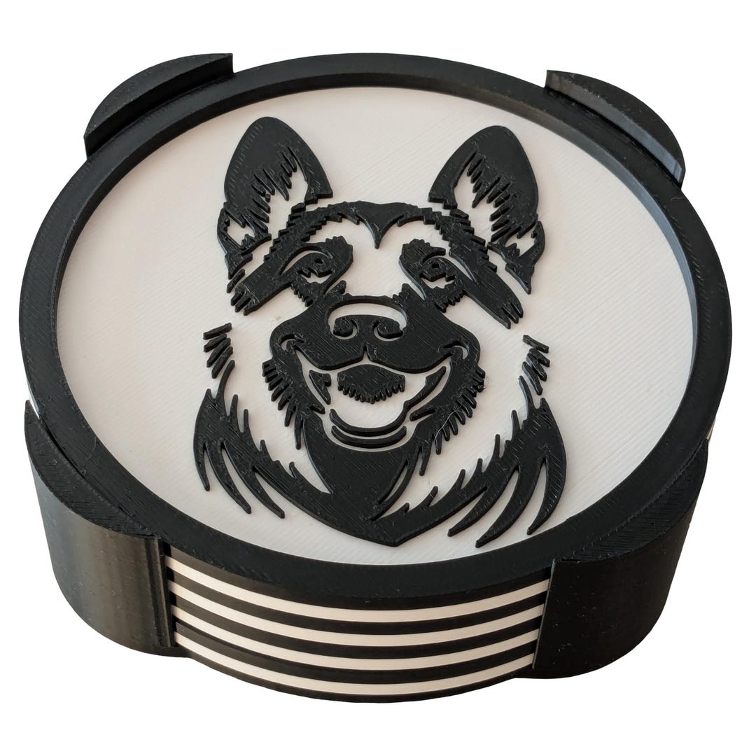 German Shepherd Dog Coasters - 3D Printed Drink Coasters - Set of 4, 6 ...