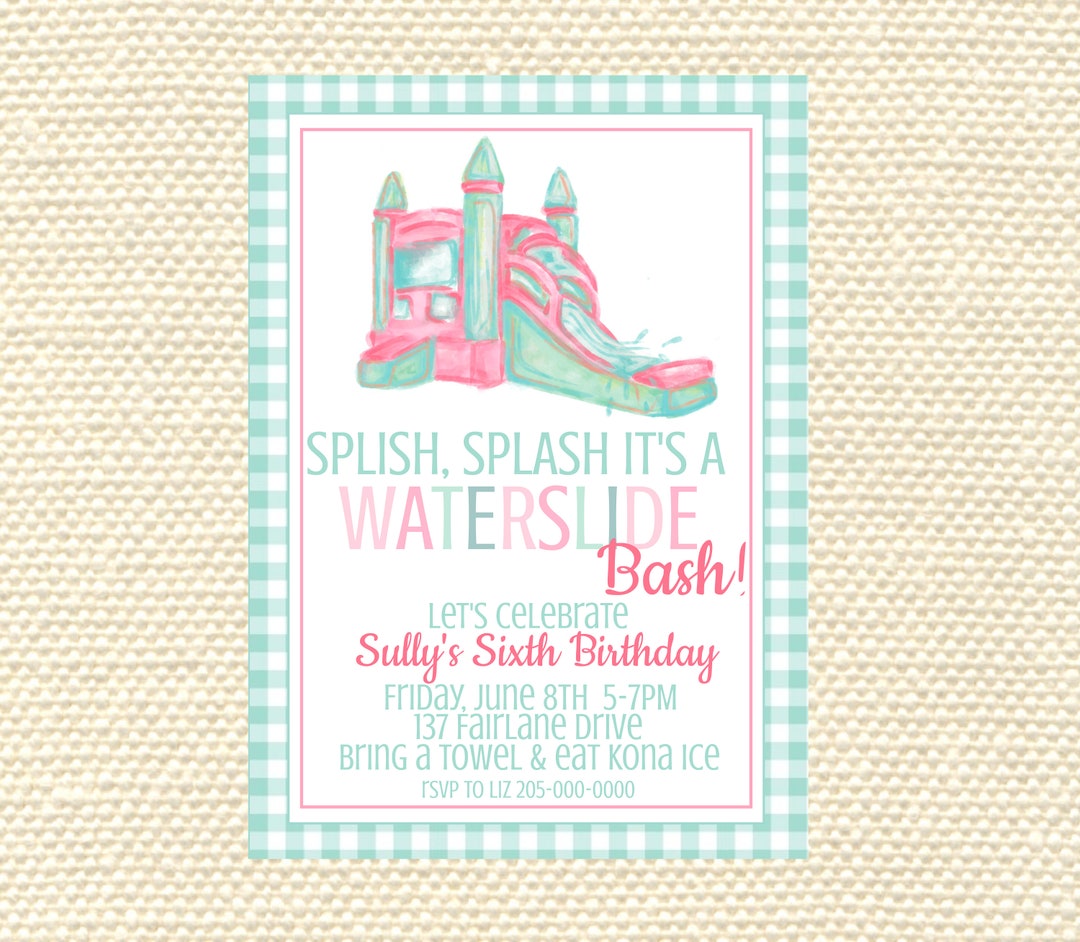 Waterslide Birthday, Splish Splash, Watercolor Slide - Etsy