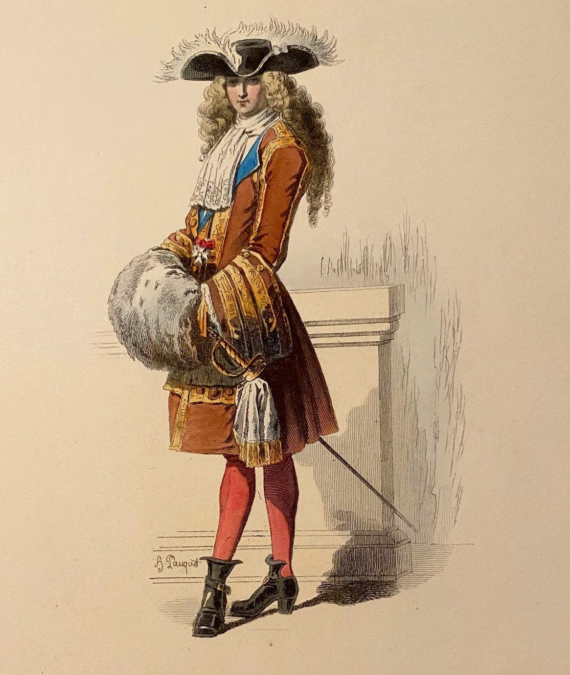 Etching, Chevalier Costume of the Order of St. Louis. Reign of Louis ...