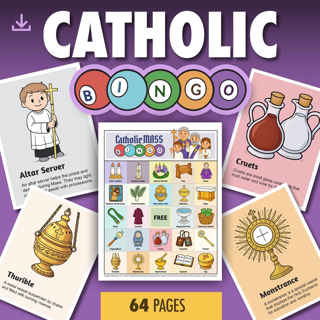 Printable Catholic Mass Bingo Game – Color | Downloadable Religious ...