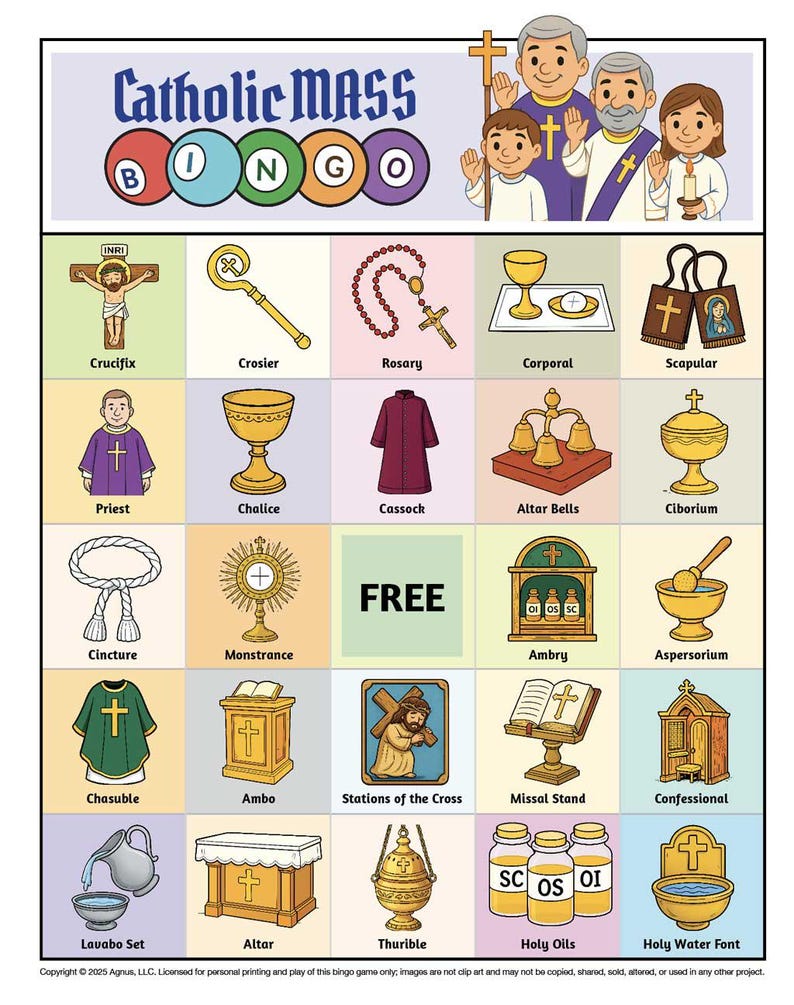 Printable Catholic Mass Bingo Game – Color | Downloadable Religious ...