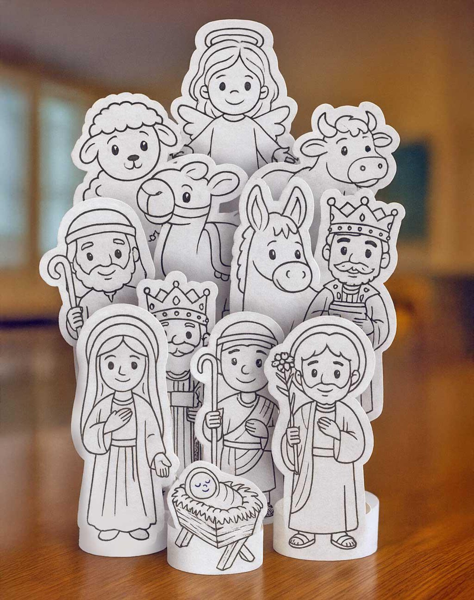 Printable Christmas Nativity Set Black and White – DIY Coloring Craft ...